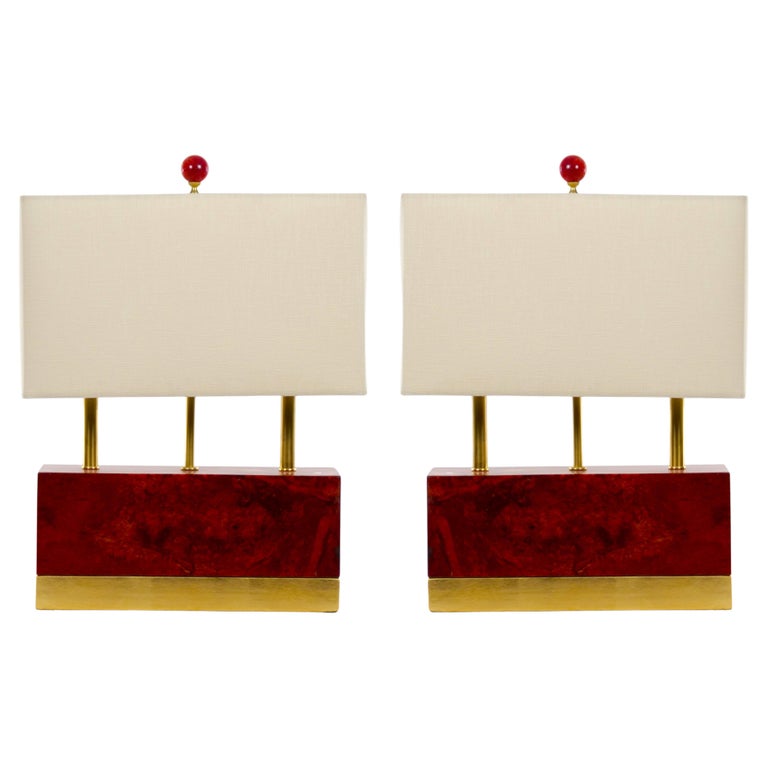 Art Deco Style Burgundy Red Jade / Brass Decorated Table Lamps For Sale ...
