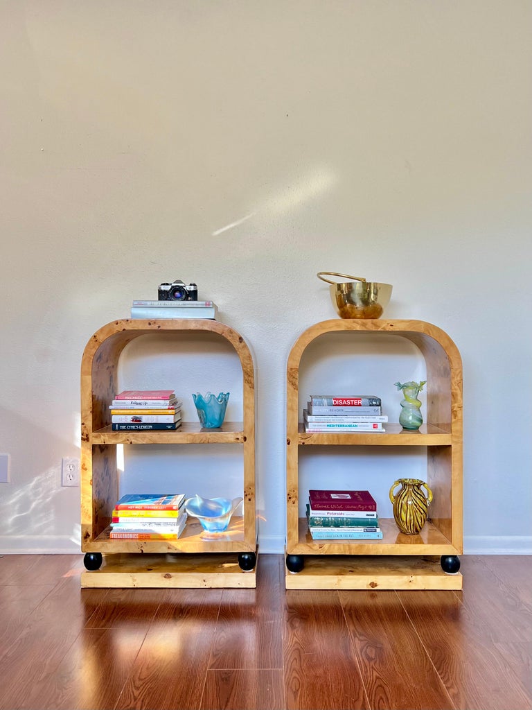 Art Deco Style Burl Veneer Bookcase Side Tables For Sale at 1stDibs