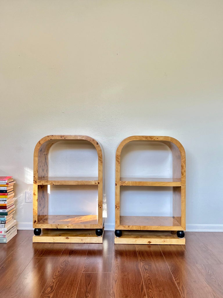 Art Deco Style Burl Veneer Bookcase Side Tables For Sale at 1stDibs