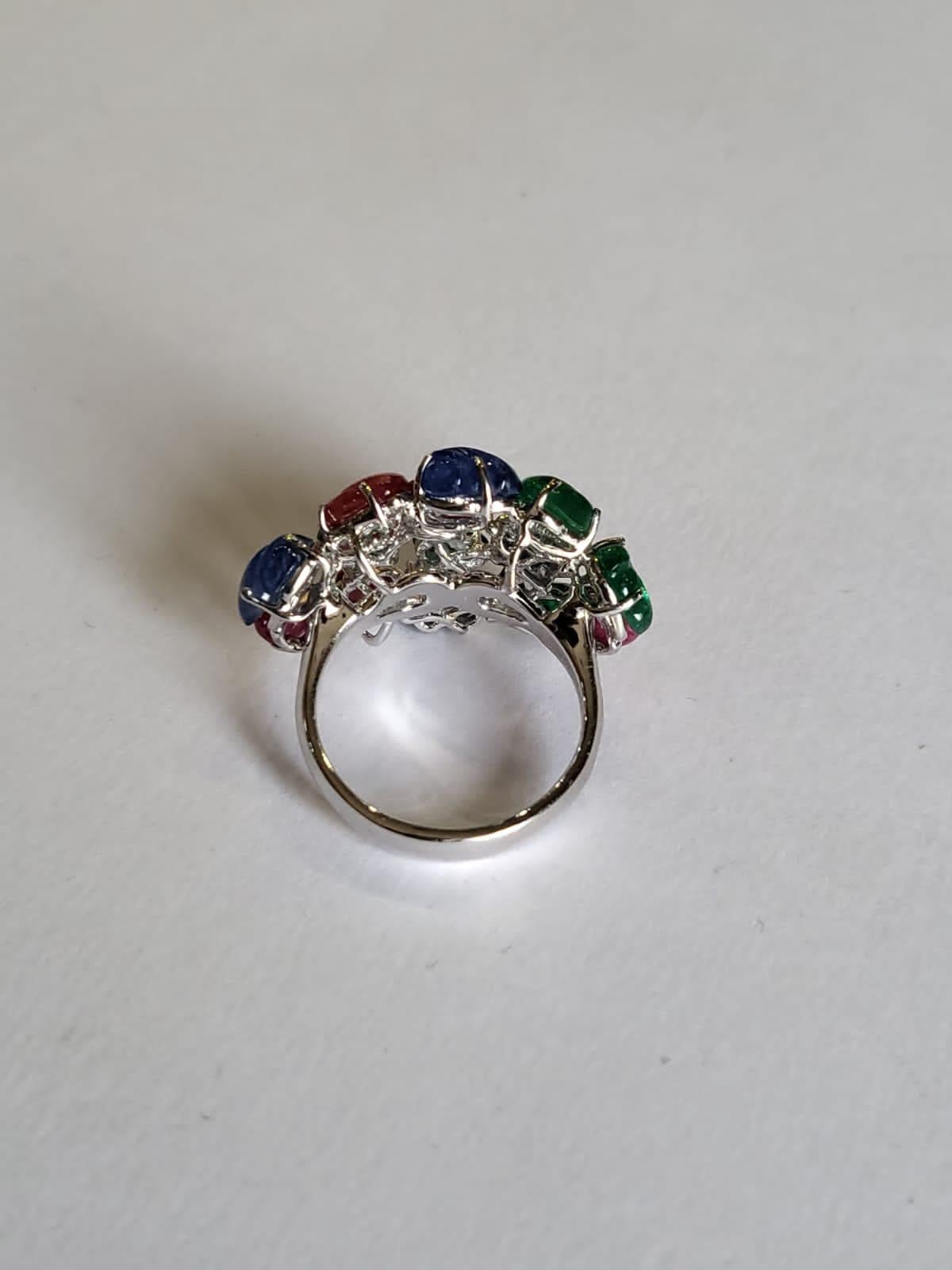 Art Deco style, carved Emerald, Ruby and Blue Sapphire Tutti Frutti Cluster Ring at 1stDibs ...