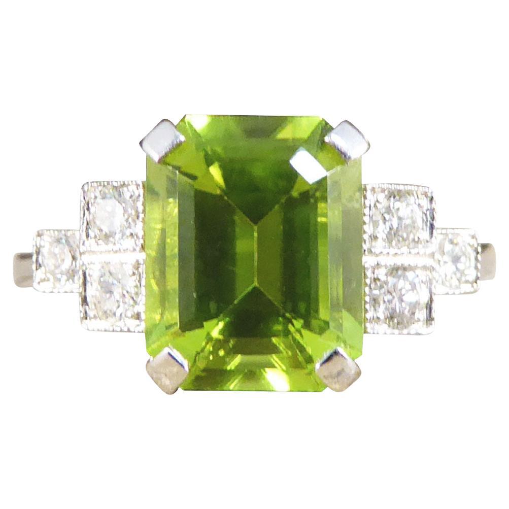 Art Deco Style Contemporary 2.10ct Peridot Ring with Diamond Shoulders ...