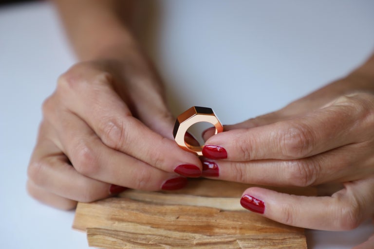 Art Deco Style Customizable 18 Karat Yellow Gold Unisex Modern Design ...