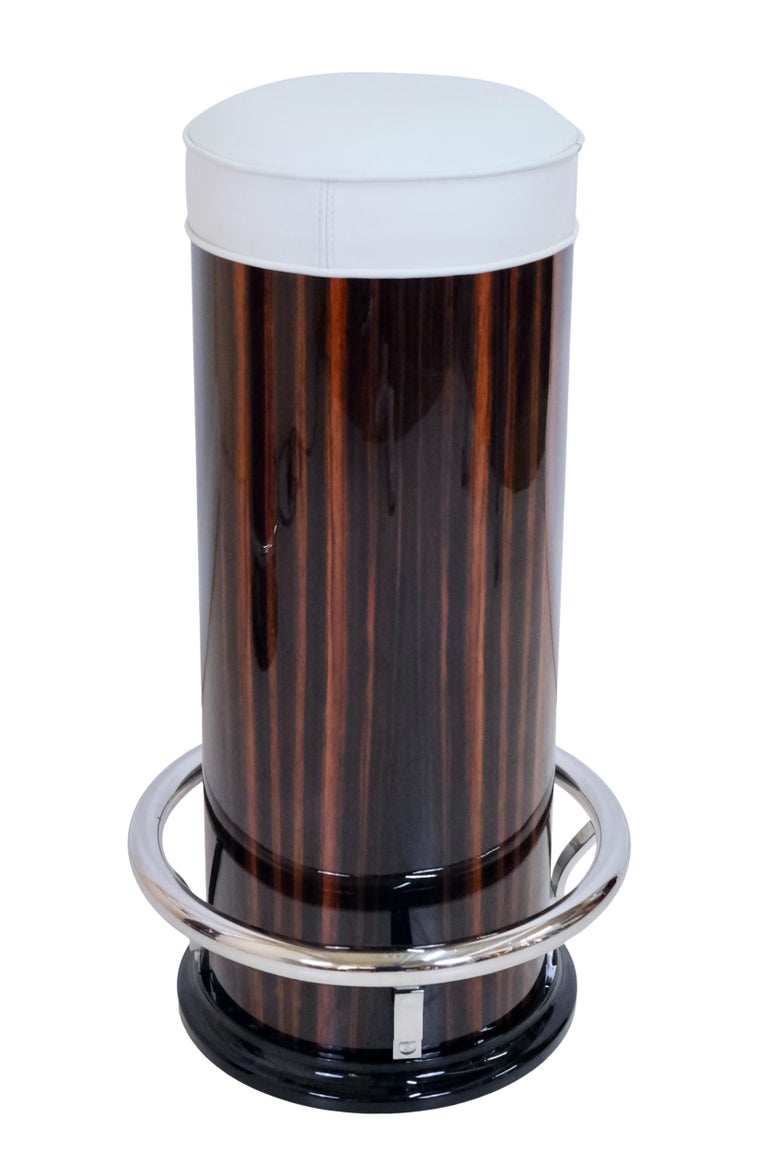 Art Deco Style Cylindrical bar Stools in Macassar and Leather with ...