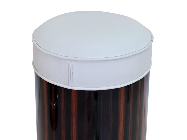 Art Deco Style Cylindrical bar Stools in Macassar and Leather with ...