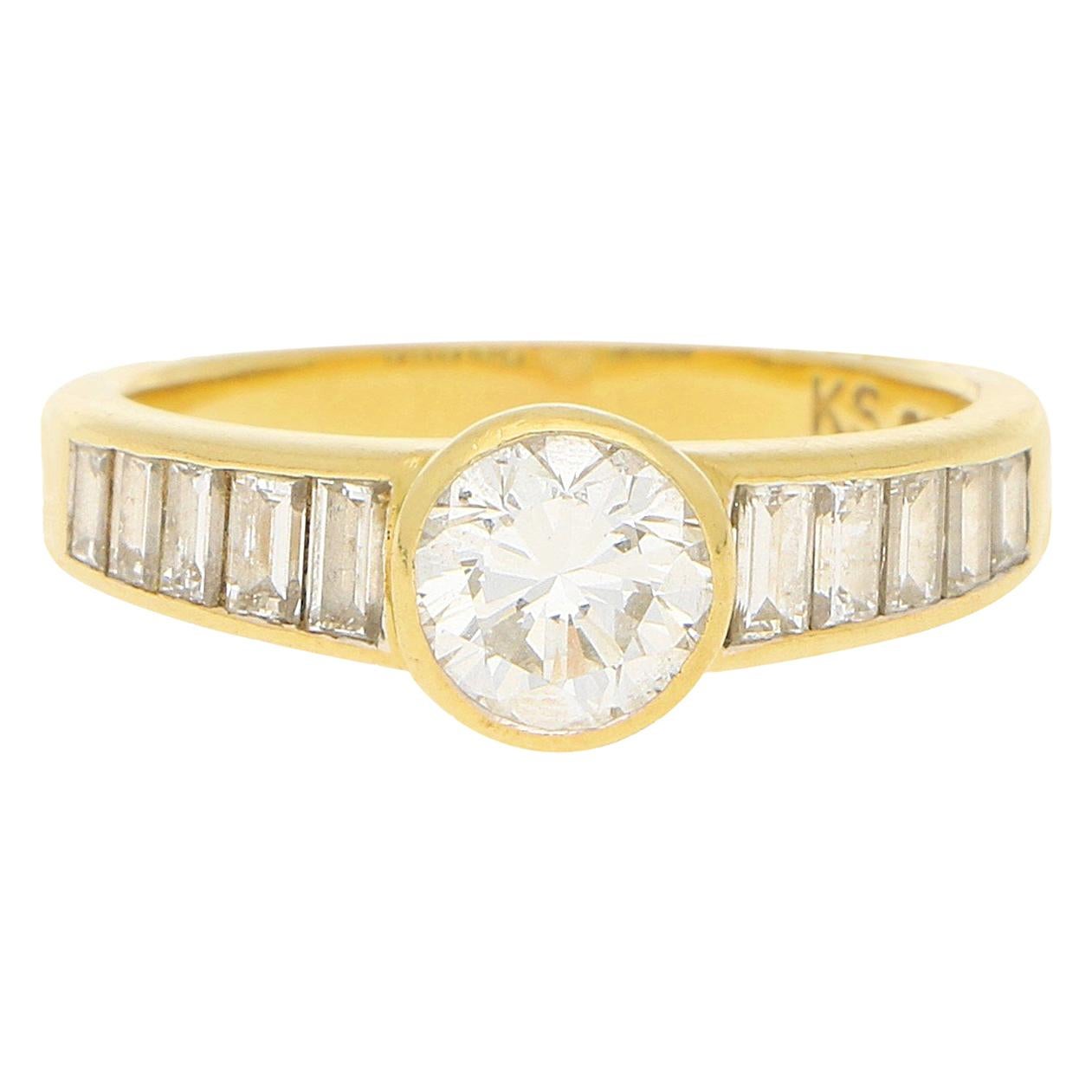 Art Deco Inspired Asscher Cut Diamond Ring in 18k Yellow Gold For Sale ...
