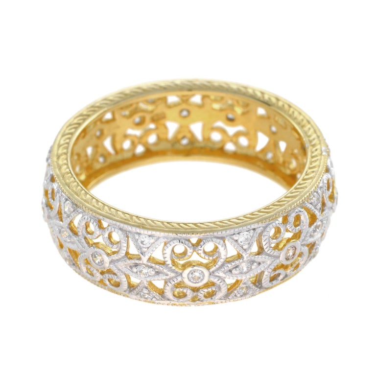 Customizable Art Deco Style Diamond Floral Filigree Eternity Band Ring ...