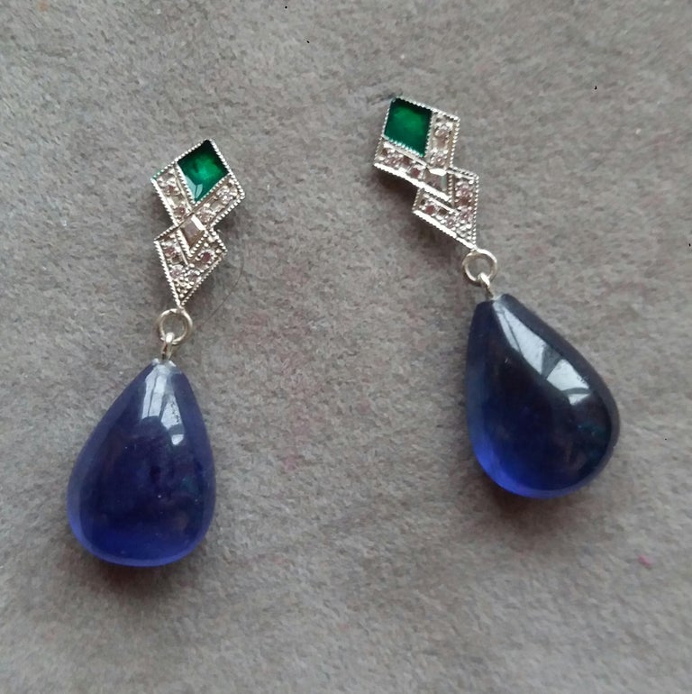 Art Deco Style Diamond Gold Green Enamel Pear Shape Blue Sapphires Drop ...