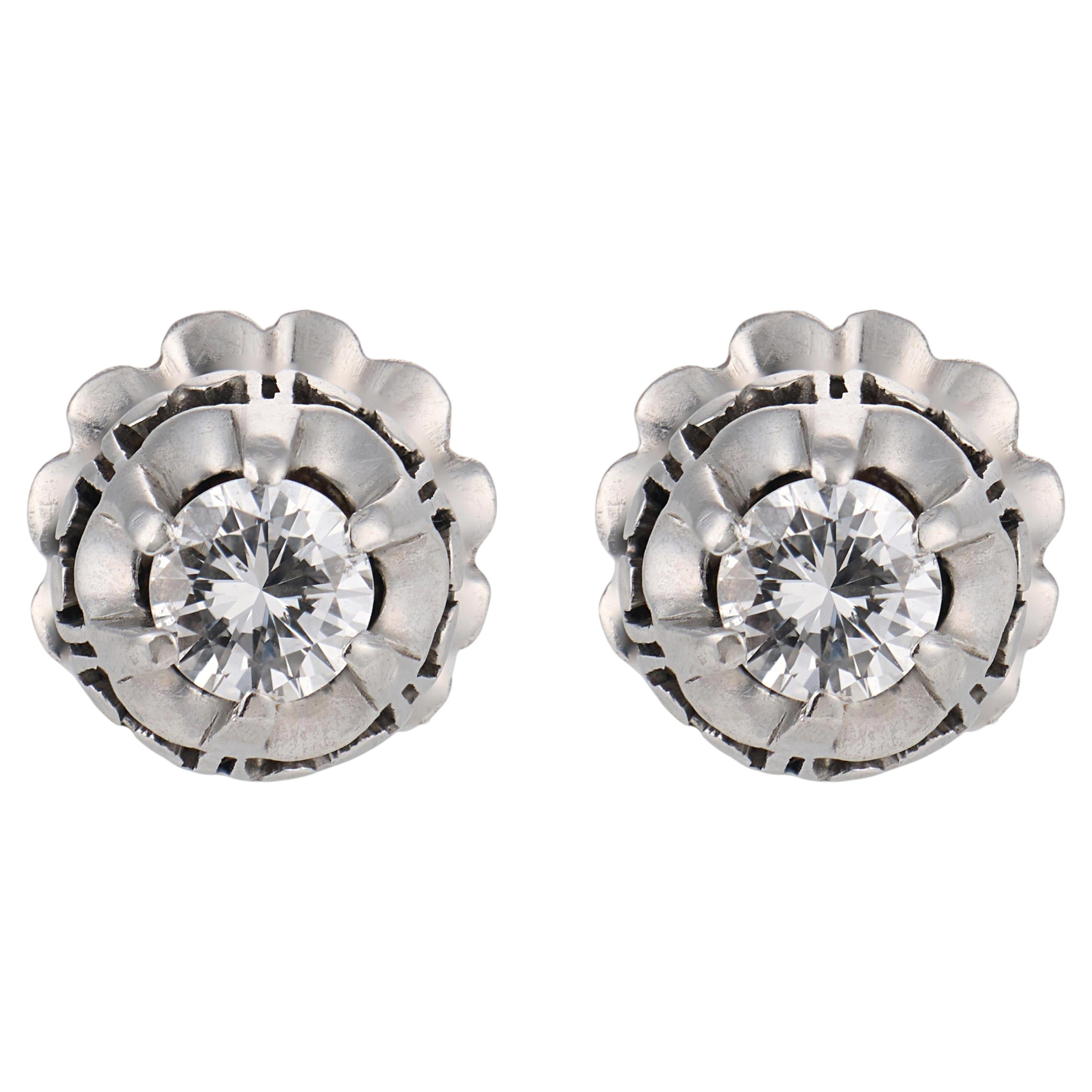 Art Deco style diamond platinum studs For Sale at 1stDibs