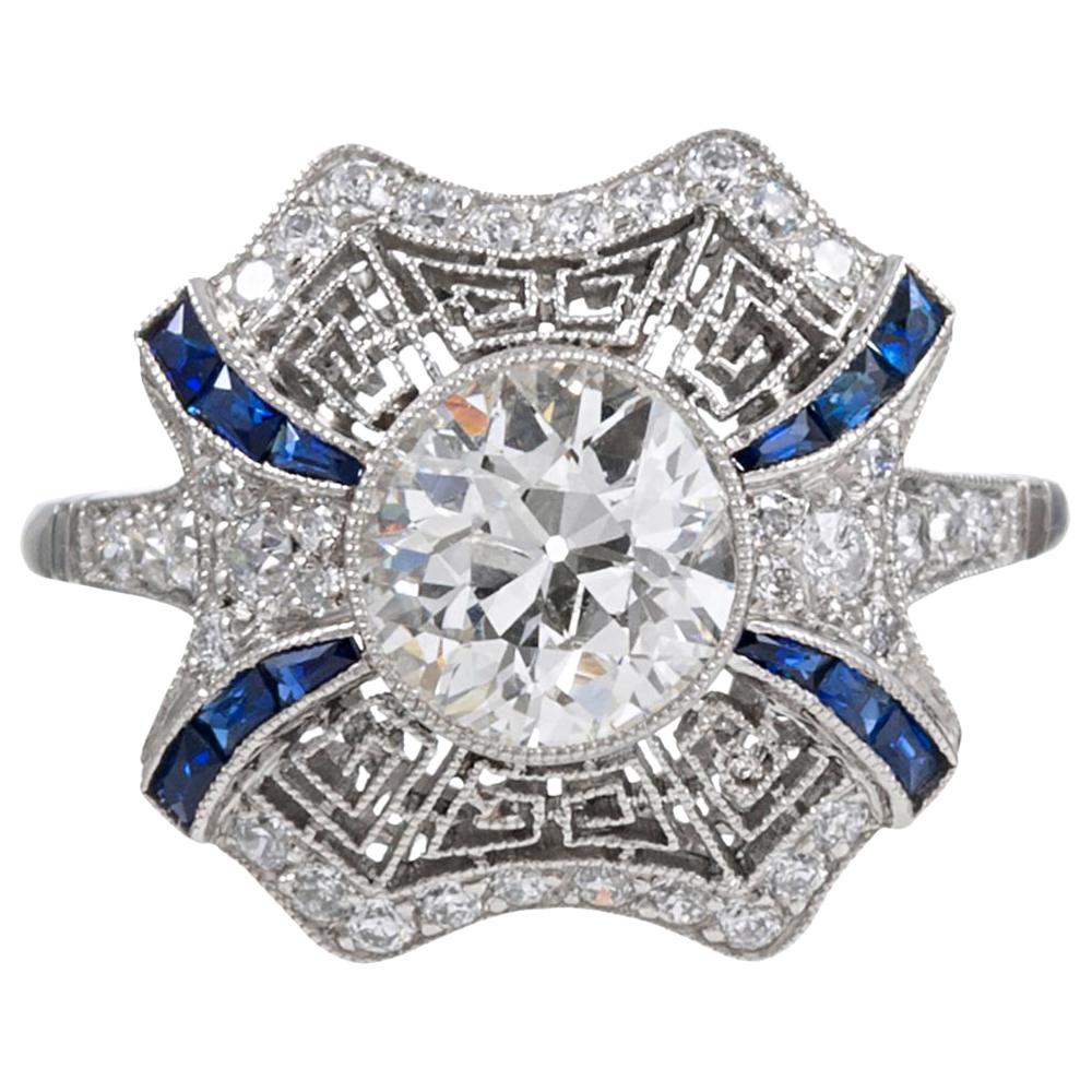 Art Deco Style Diamond Ring with Sapphire Accents For Sale at 1stDibs