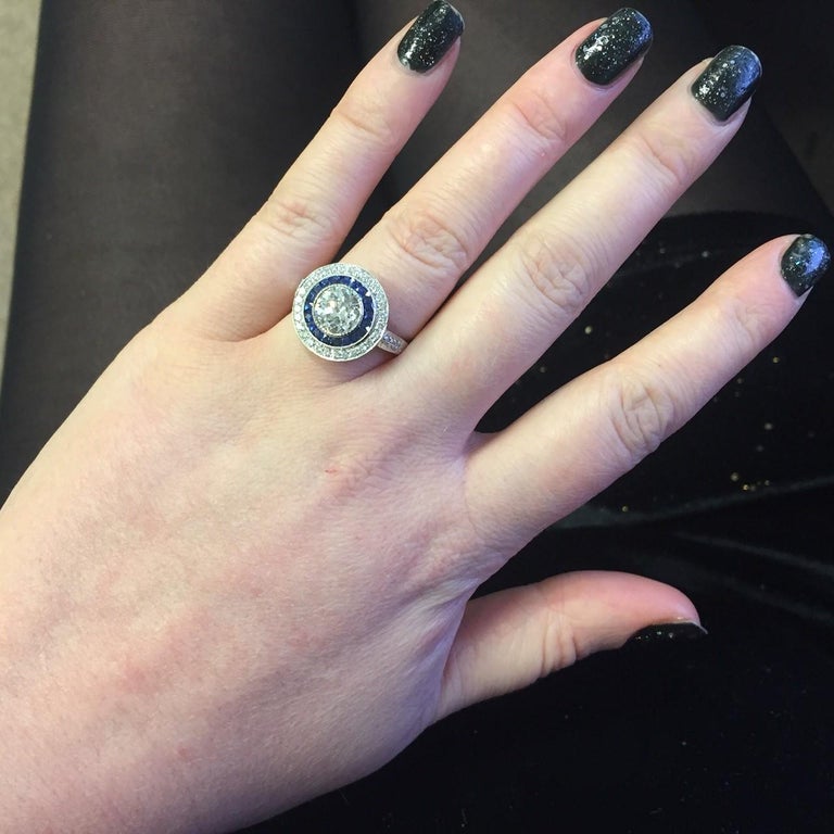 Art Deco Style Diamond Sapphire Target Engagement Ring at 1stDibs | art ...