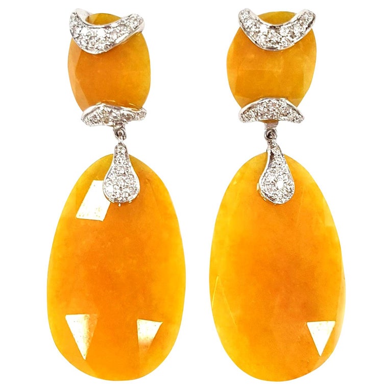 Contemporary 18 Karat Gold Art Deco-Inspired Yellow Jade Diamond Drop ...