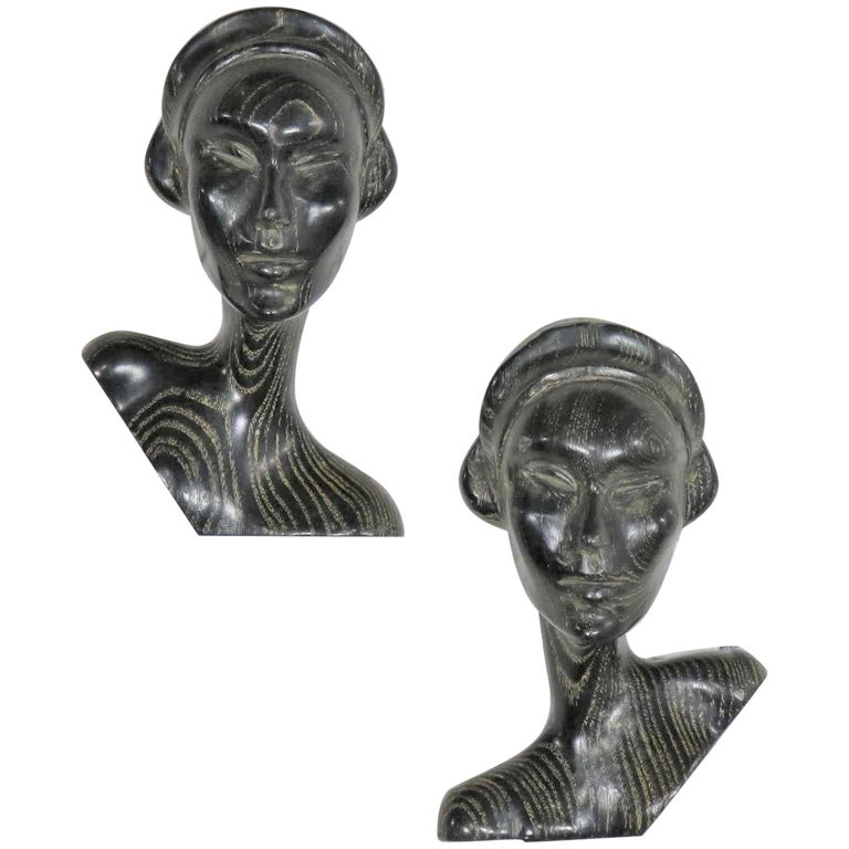 Art Deco Style Ebonised Oak Carved Female Bust Vintage Wall Sculptures ...