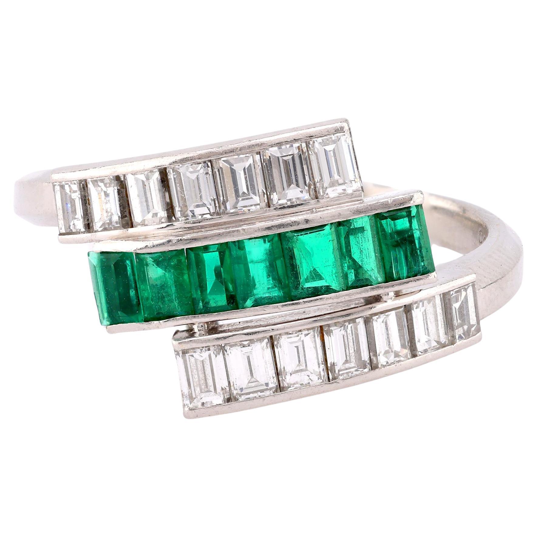 Art Deco Platinum Emerald Diamond Ring at 1stDibs | art deco emerald ...