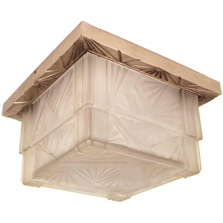 Art Deco Flush Light Fixture with Metal Frame at 1stdibs