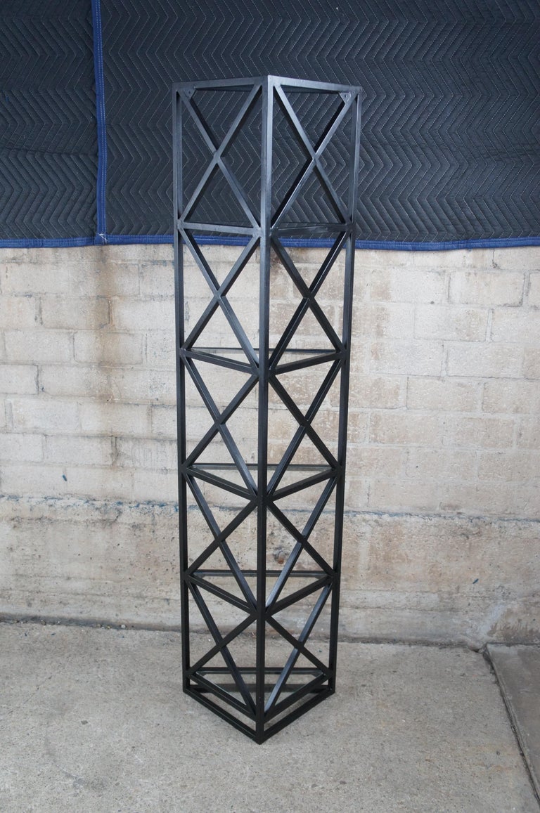 Art Deco Style Geometric Metal and Glass Triangular Corner Shelf ...