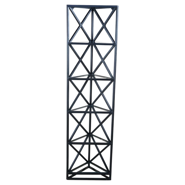 Art Deco Style Geometric Metal and Glass Triangular Corner Shelf ...