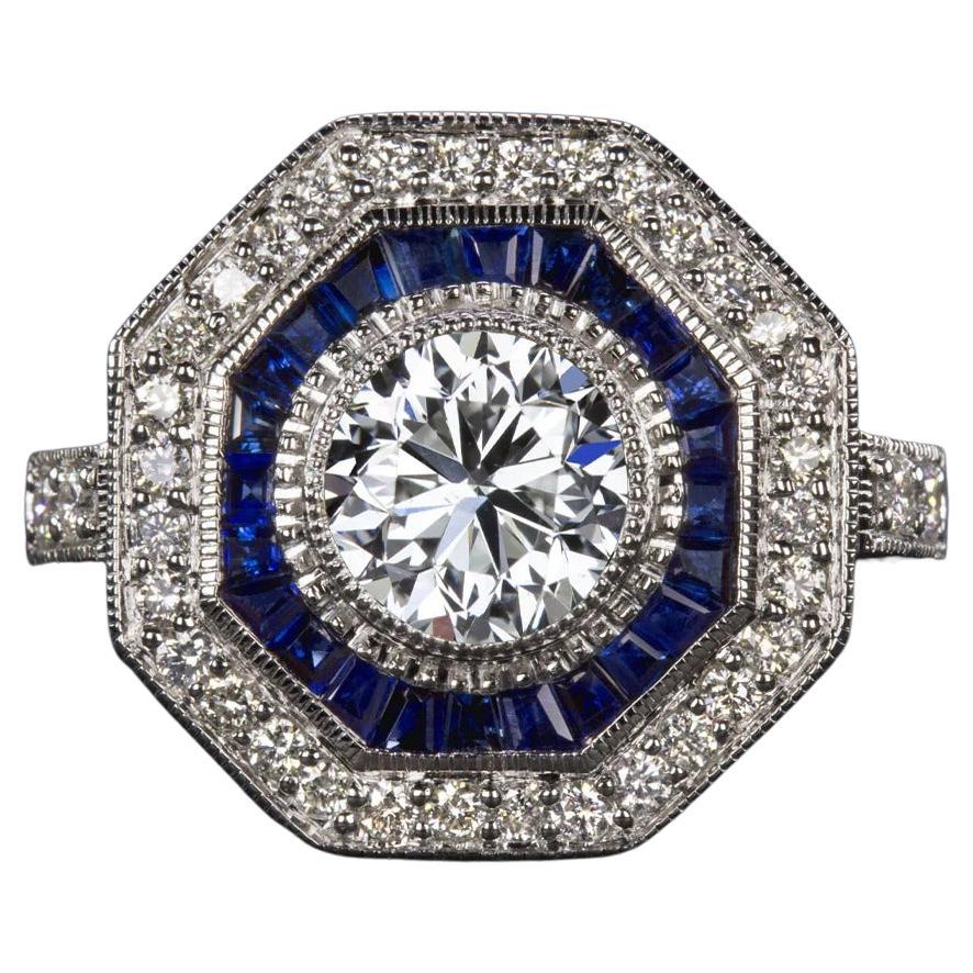 GIA Certified Art Deco Style Blue Sapphire Diamond Ring For Sale at 1stDibs