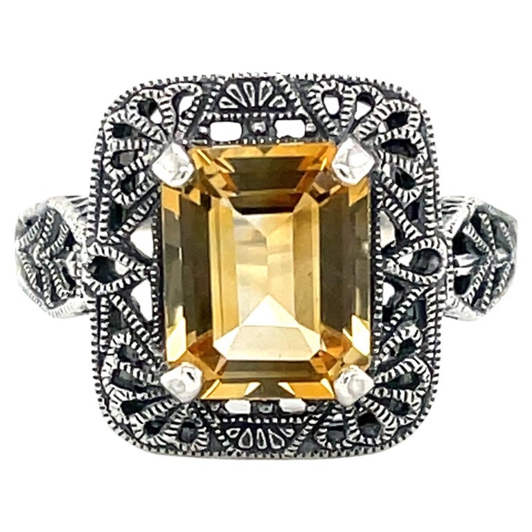 Art Deco Style Golden Citrine Sterling Silver Filigree Ring For Sale at ...