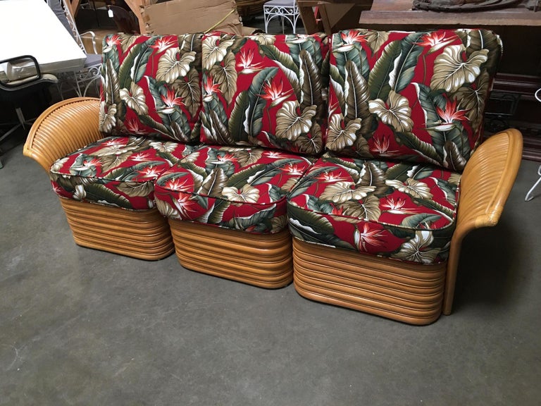 Art Deco Style "Hawaii" Rattan Fan Arm Three-Seat Sectional Sofa For ...