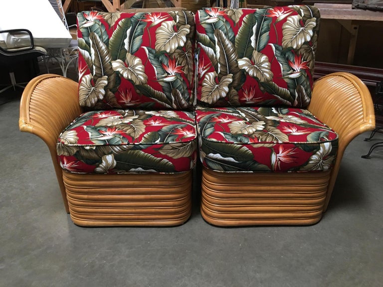 Art Deco Style "Hawaii" Rattan Fan Arm Two-Seat Sectional Loveseat Sof For Sale at 1stDibs
