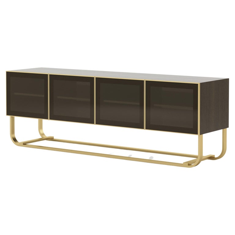 Sein Sideboard im Art-Déco-Stil aus Eiche und Messing, handgefertigt ...