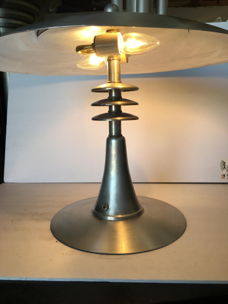 Art Deco Style Machine Age Table Lamp with Large Spun Aluminum Shade ...
