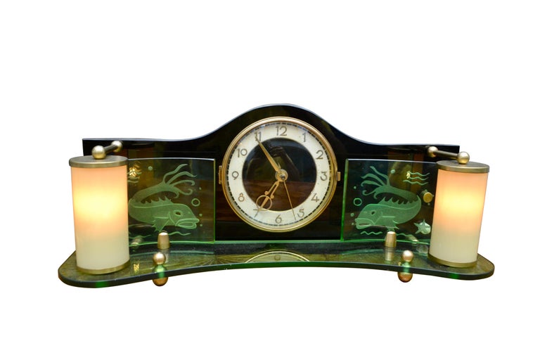 Art Deco Style Mid-Century Jacob Palmtag Desk Clock For Sale at 1stDibs