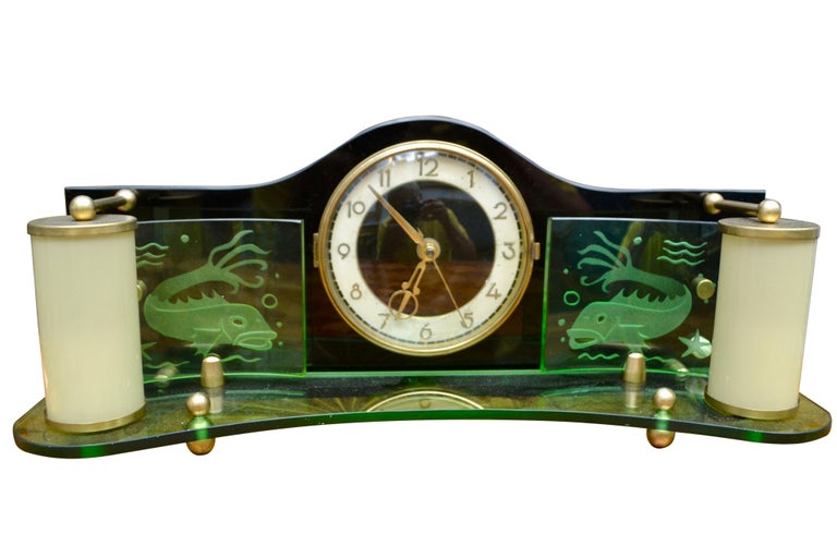 Art Deco Style Mid-Century Jacob Palmtag Desk Clock For Sale at 1stDibs