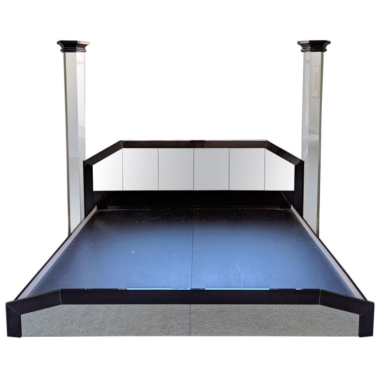 Art Deco Style Mirrored Glass King Size Floating Bed Illuminated Modern ...