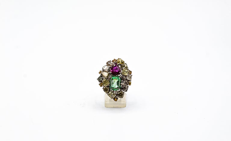 Art Deco Style Mixed Cut Diamond Emerald Pear Cut Ruby White Gold ...