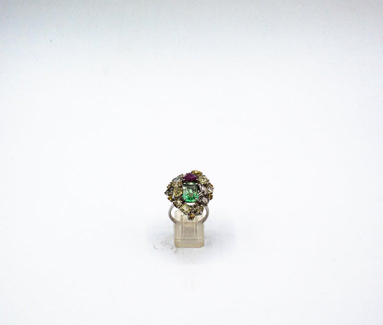 Art Deco Style Mixed Cut Diamond Emerald Pear Cut Ruby White Gold ...