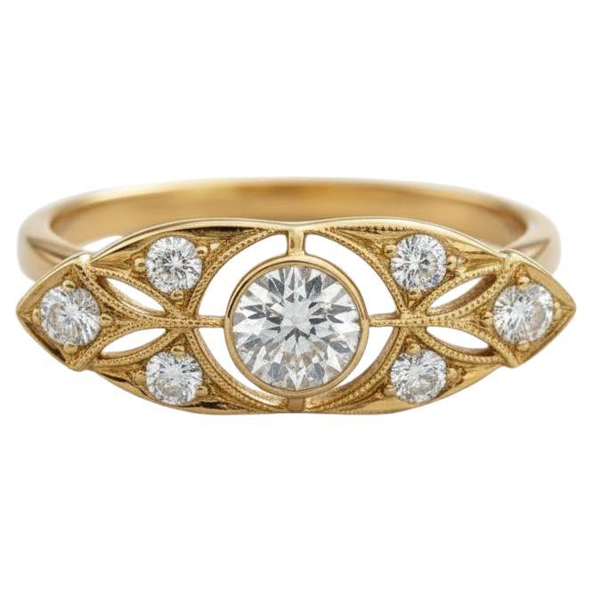 Customizable Art-deco style moissanite 14k gold ring For Sale at 1stDibs