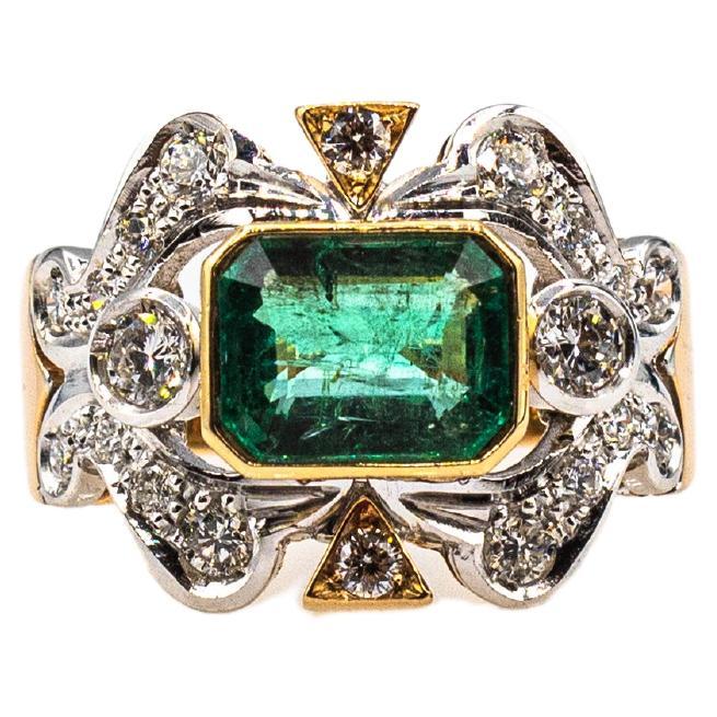 Geometric Design Octagon Emerald Diamond Ring at 1stDibs