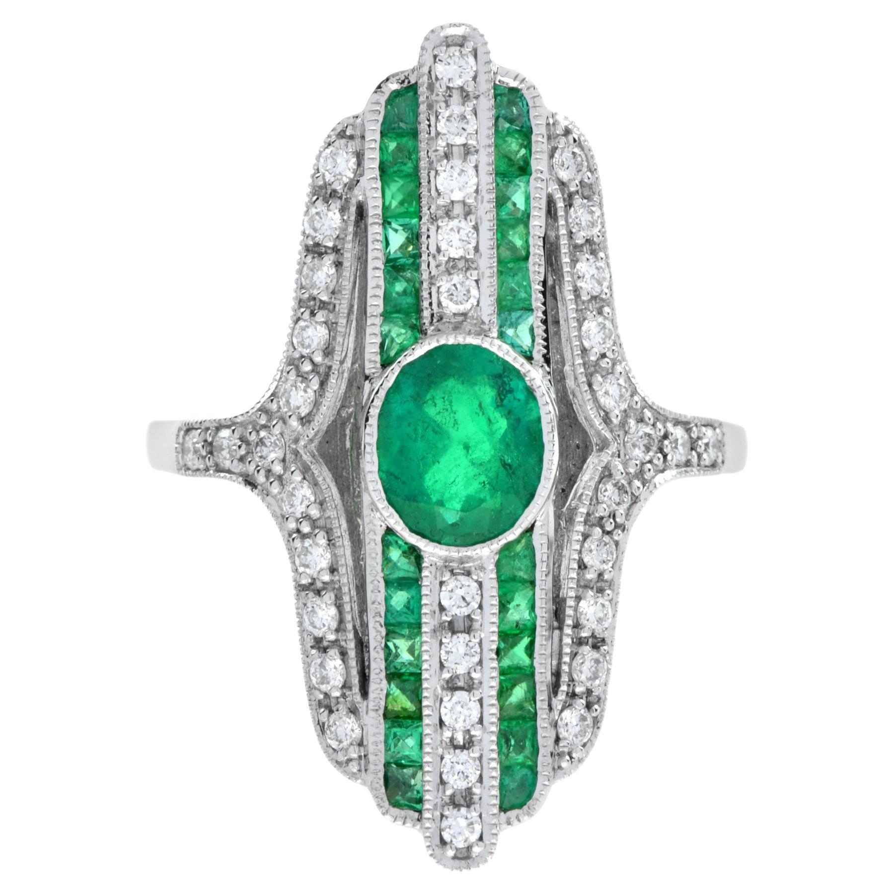 18K Gold Art Deco 1.05 Ct. Diamond and Emerald Cocktail Ring For Sale ...