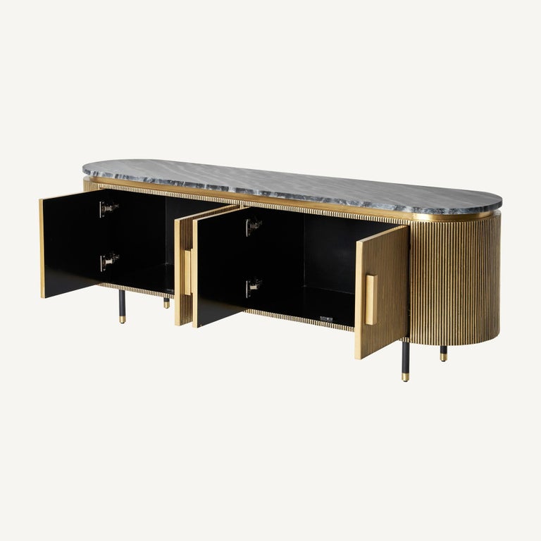Art Deco Style Oval Marble and Gilt Metal Sideboard For Sale at 1stDibs