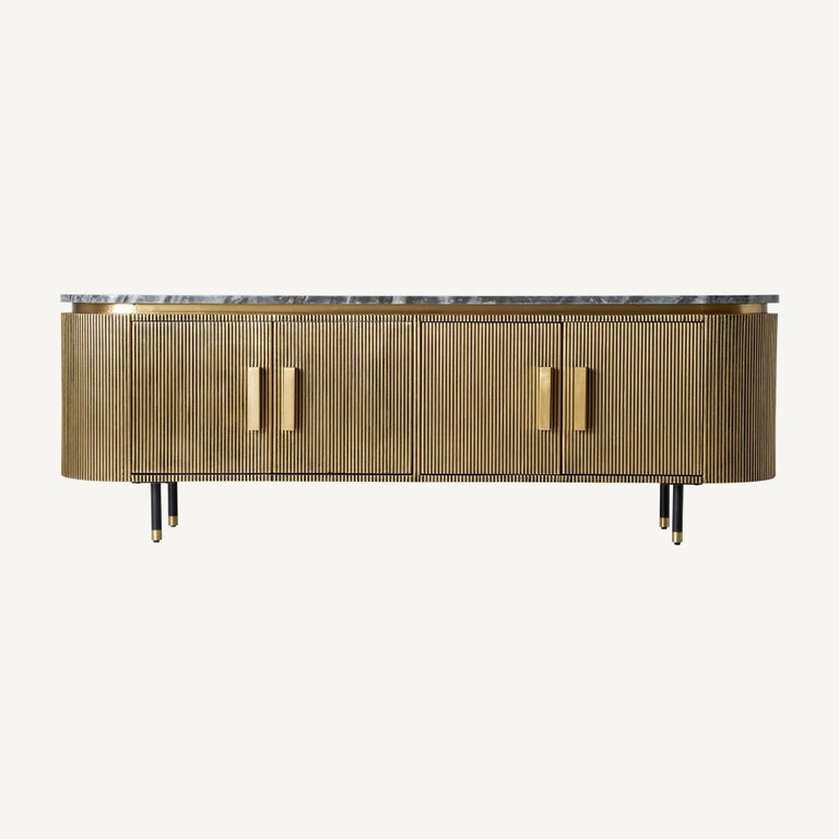 Art Deco Style Oval Marble and Gilt Metal Sideboard For Sale at 1stDibs