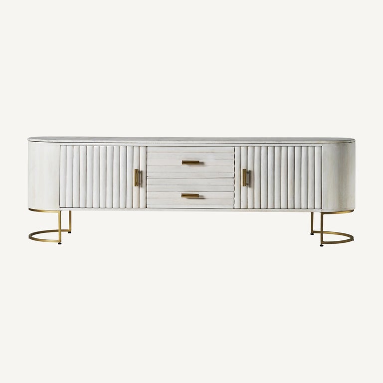 Art Deco Style Oval Marble and White Cerused Wooden and Brass Finishes ...