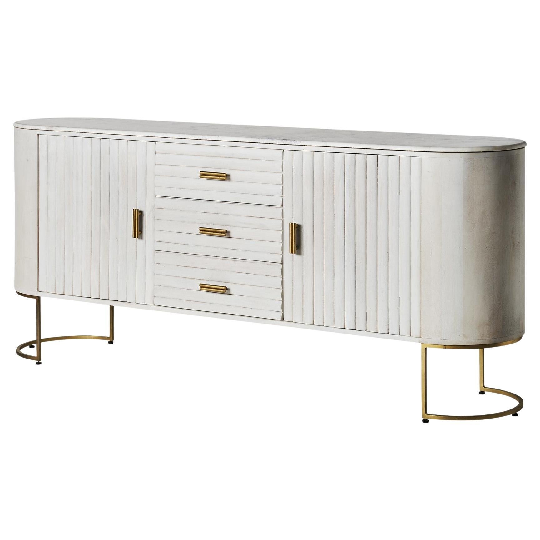 Art Deco Style Oval Marble And White Cerused Wooden And Brass Finishes Art Deco Style Oval Marble And White Cerused Wooden And Brass Finishes