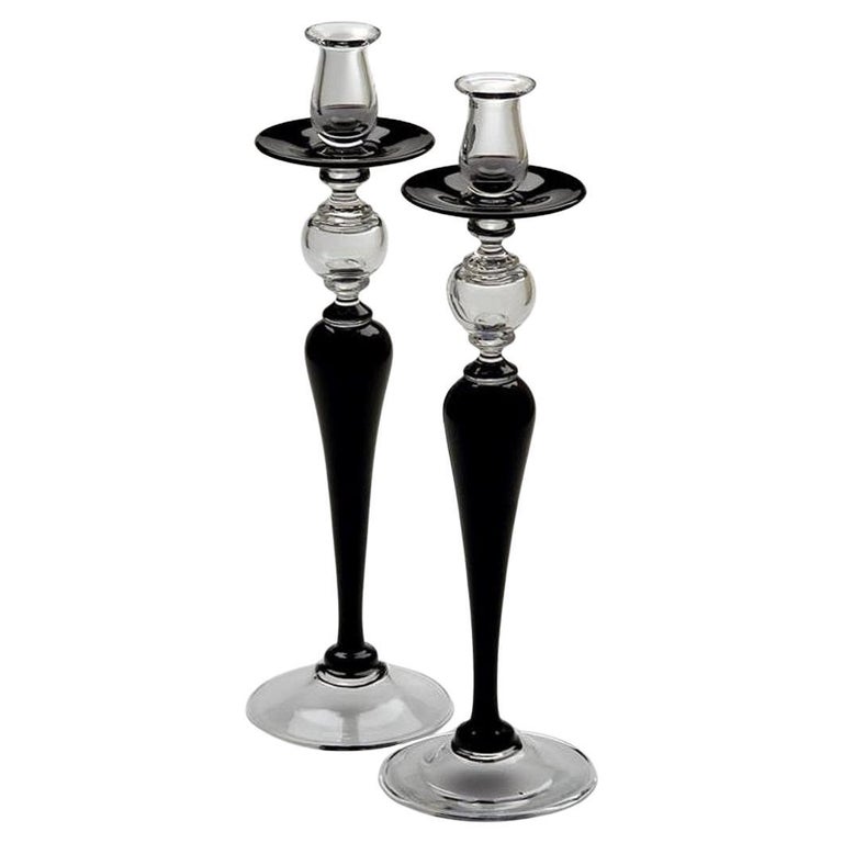 Art Deco Style Pair of Black Crystal Italian Candlesticks For Sale at ...