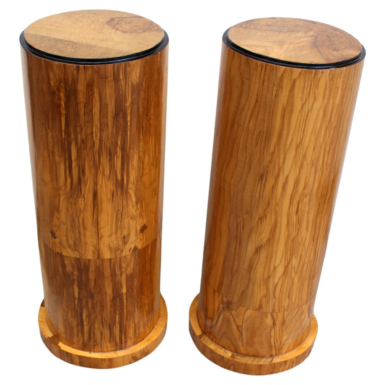 Art Deco Style Pair of Blonde Figured Walnut Column Stand Pedestals For ...