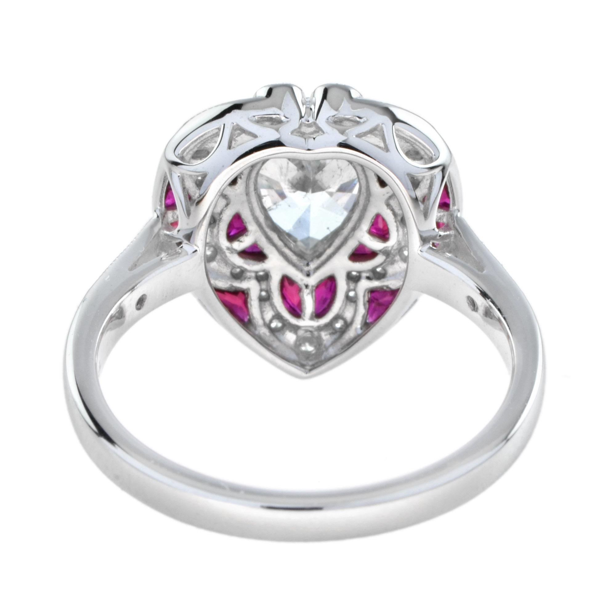 Art Deco Style Pear Shaped GIA Diamond with Ruby Accent Gold Ring in ...