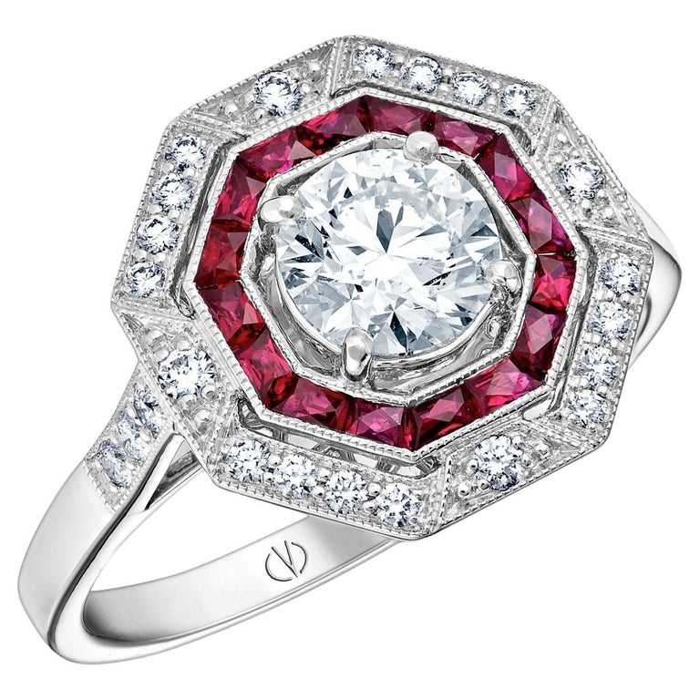 Customizable Art Deco Style Platinum Calibre Cut Ruby Ring With 0.70 Ct ...