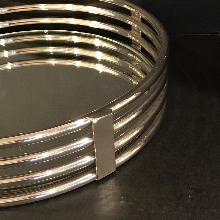 Art Deco Style Polished Chrome Round Gallery Tray or Plateau at 1stDibs