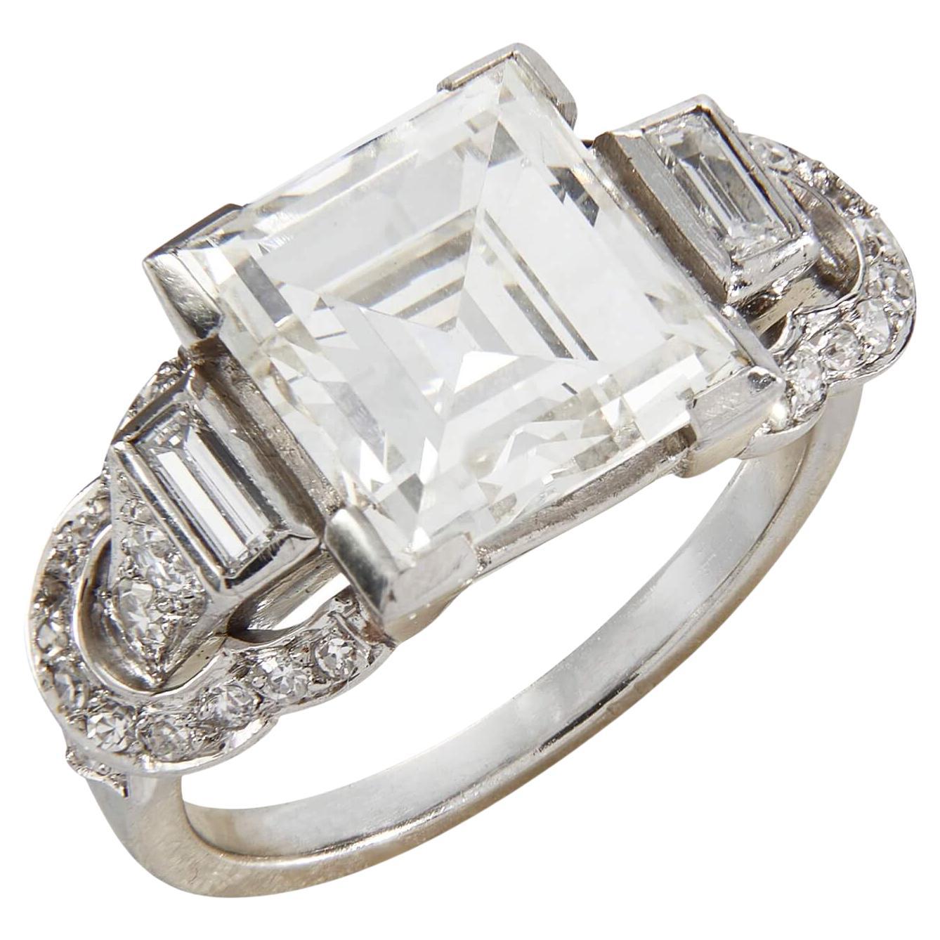 Art Deco-Style Princess Cut 4Ct Diamond Ring For Sale at 1stDibs