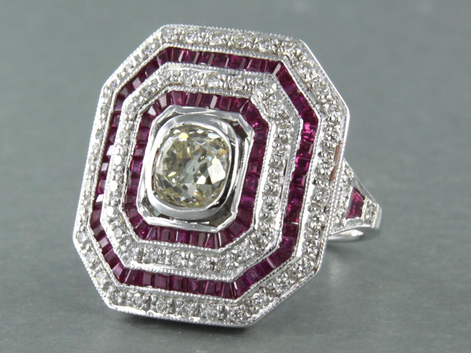 Art Deco style Ring with ruby and diamond up to 1.70ct 14k white gold ...
