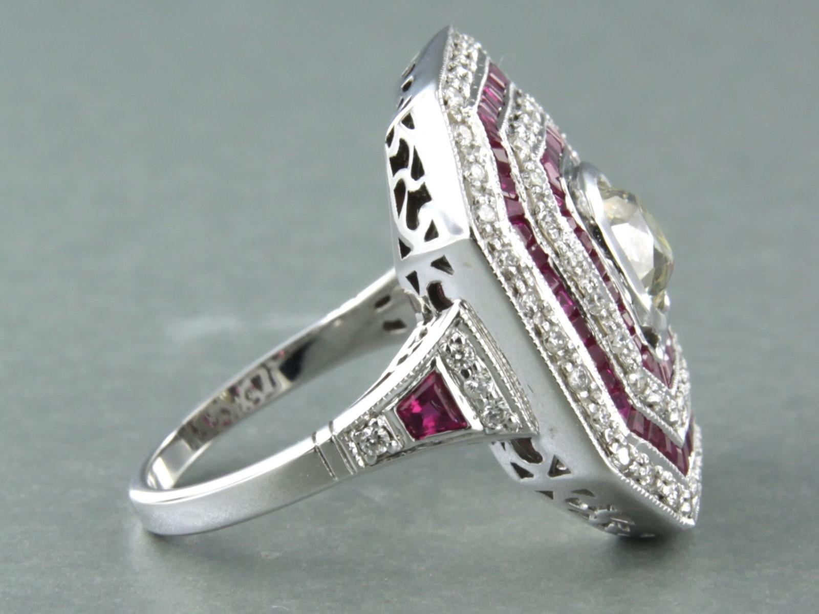 Art Deco style Ring with ruby and diamond up to 1.70ct 14k white gold ...