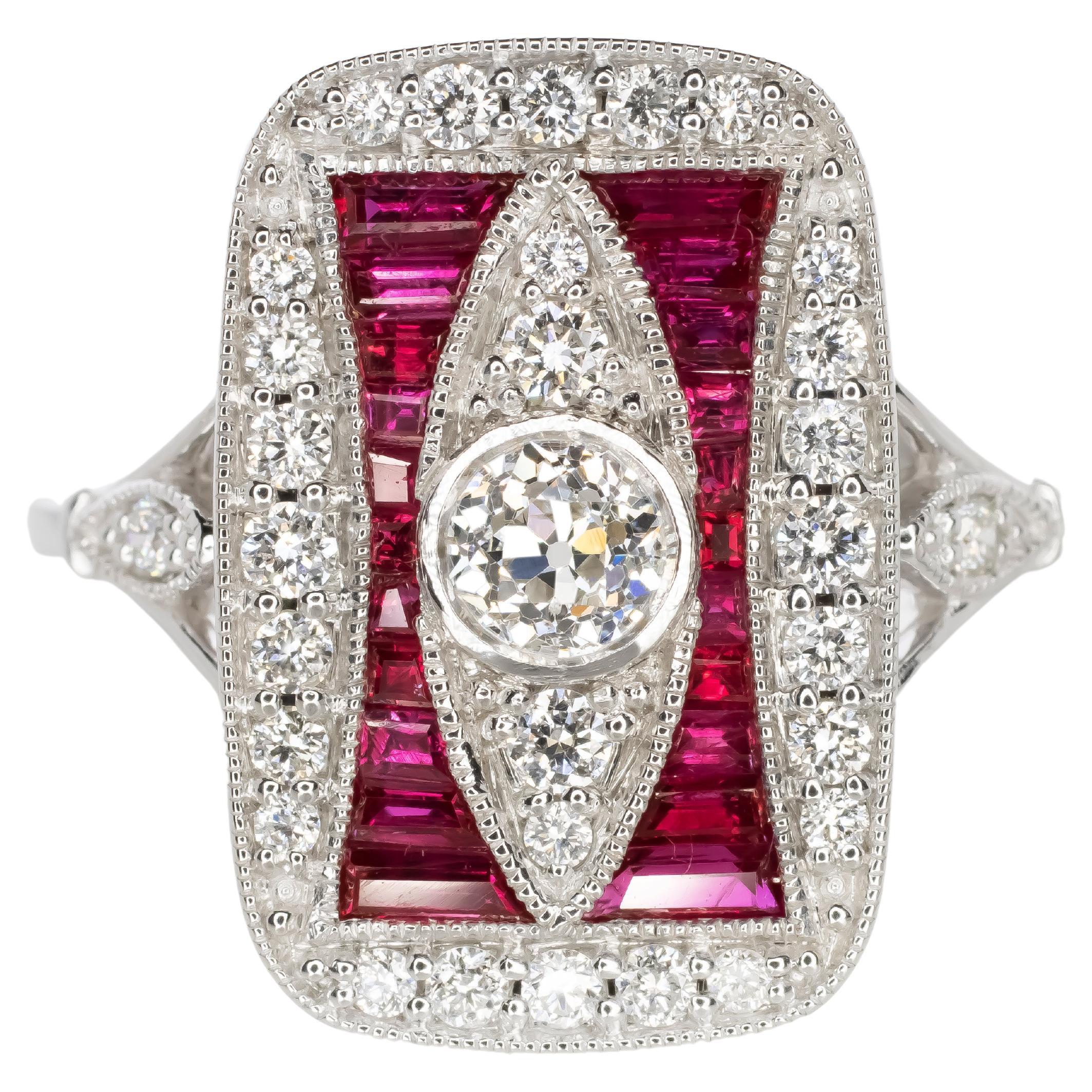 Old Cut Diamond Engagement Ring Ruby Platinum at 1stDibs