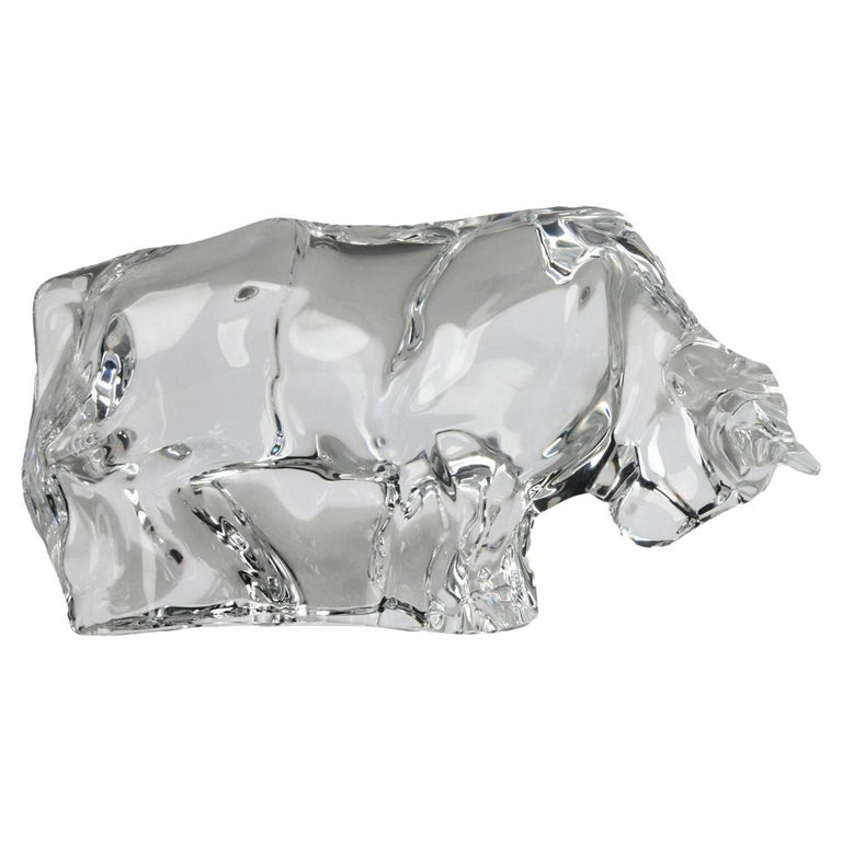 Art Deco Style Signed Baccarat Crystal Bull Figurine For Sale at 1stDibs
