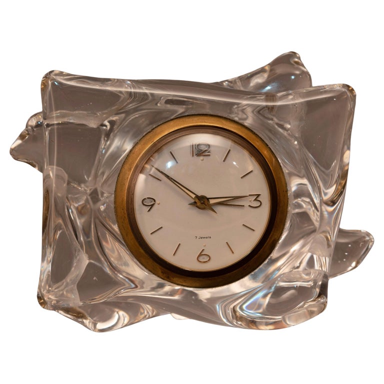 Art Deco Style Signed French Crystal Table Clock from Schneider For ...