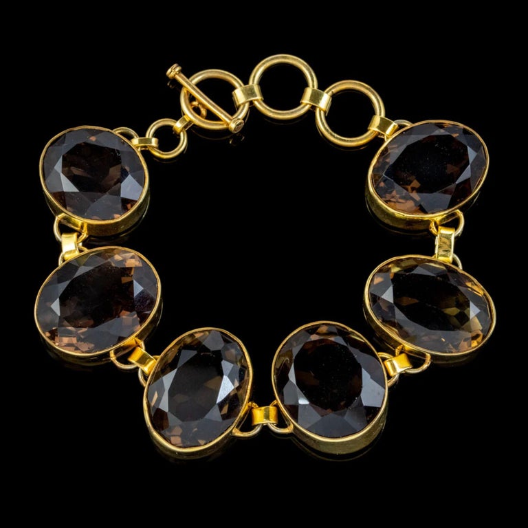 Art Deco Style Smoky Quartz Bracelet Sterling Silver in 18ct Gold Gilt ...